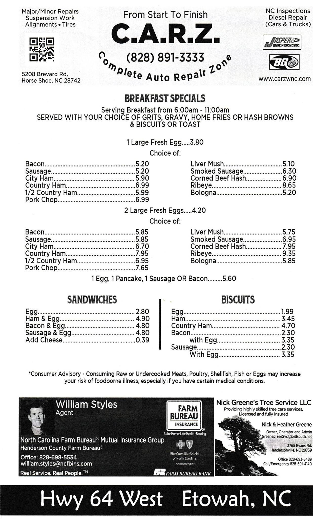 Menu at Dutch Cupboard restaurant, Etowah, Brevard Rd