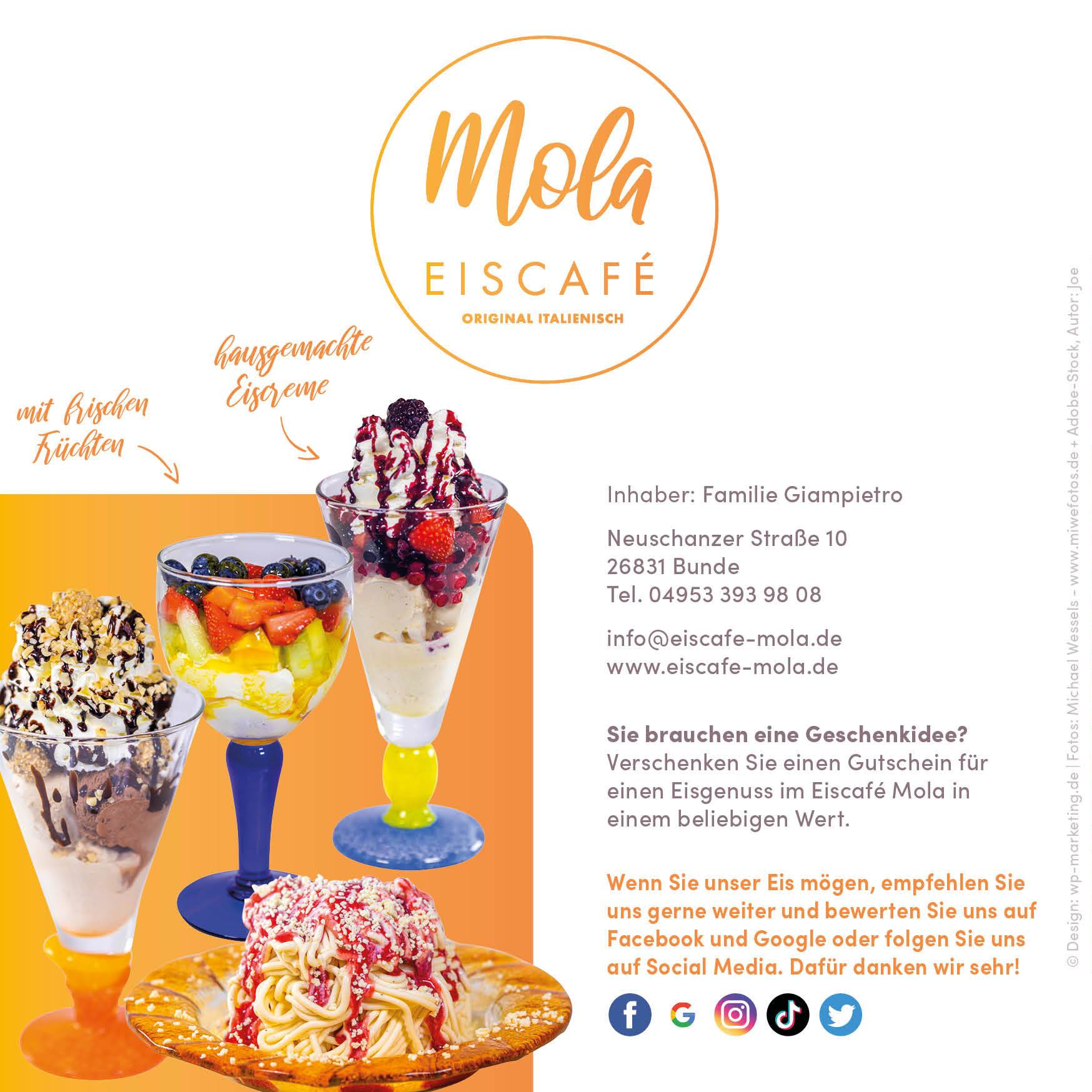 Speisekarte von Eiscafe Mola, Deutschland