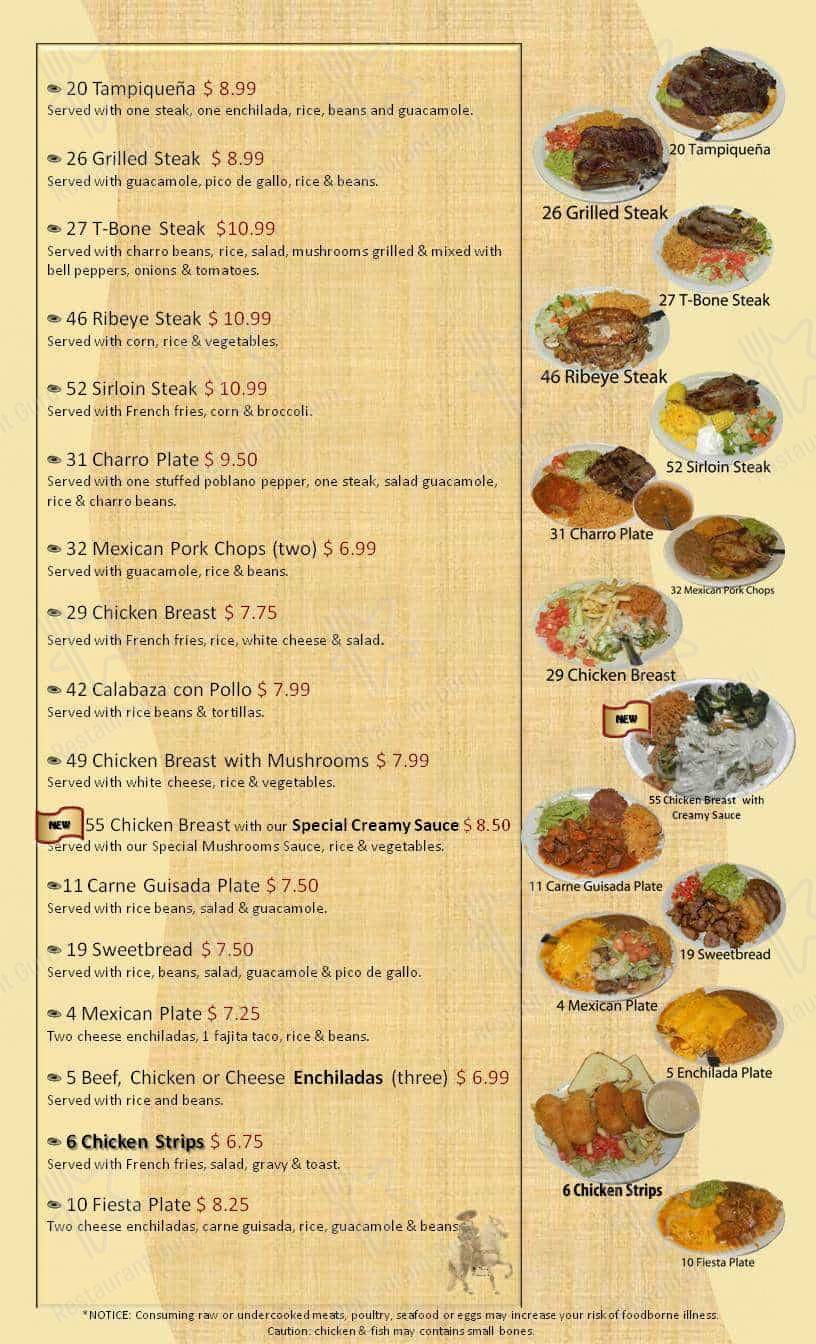 Menu at Restaurant El Charro, Alice
