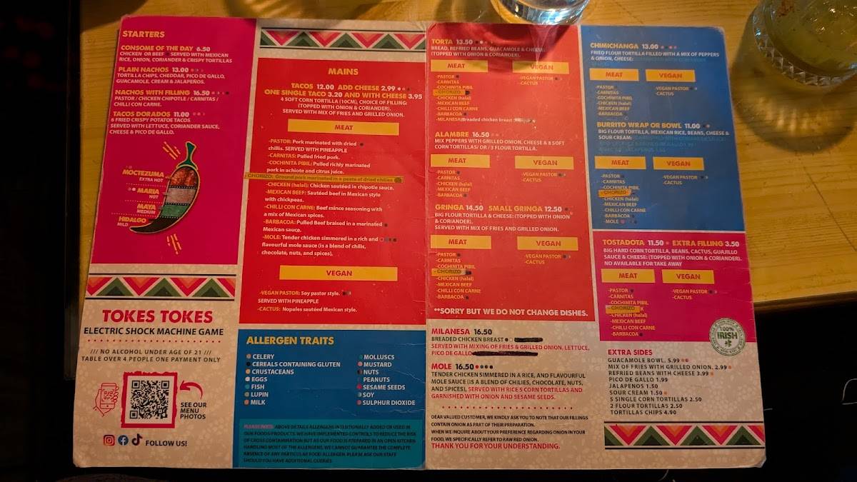 Menu at El Grito Mexican Taqueria Rathmines restaurant, Dublin, 137 ...