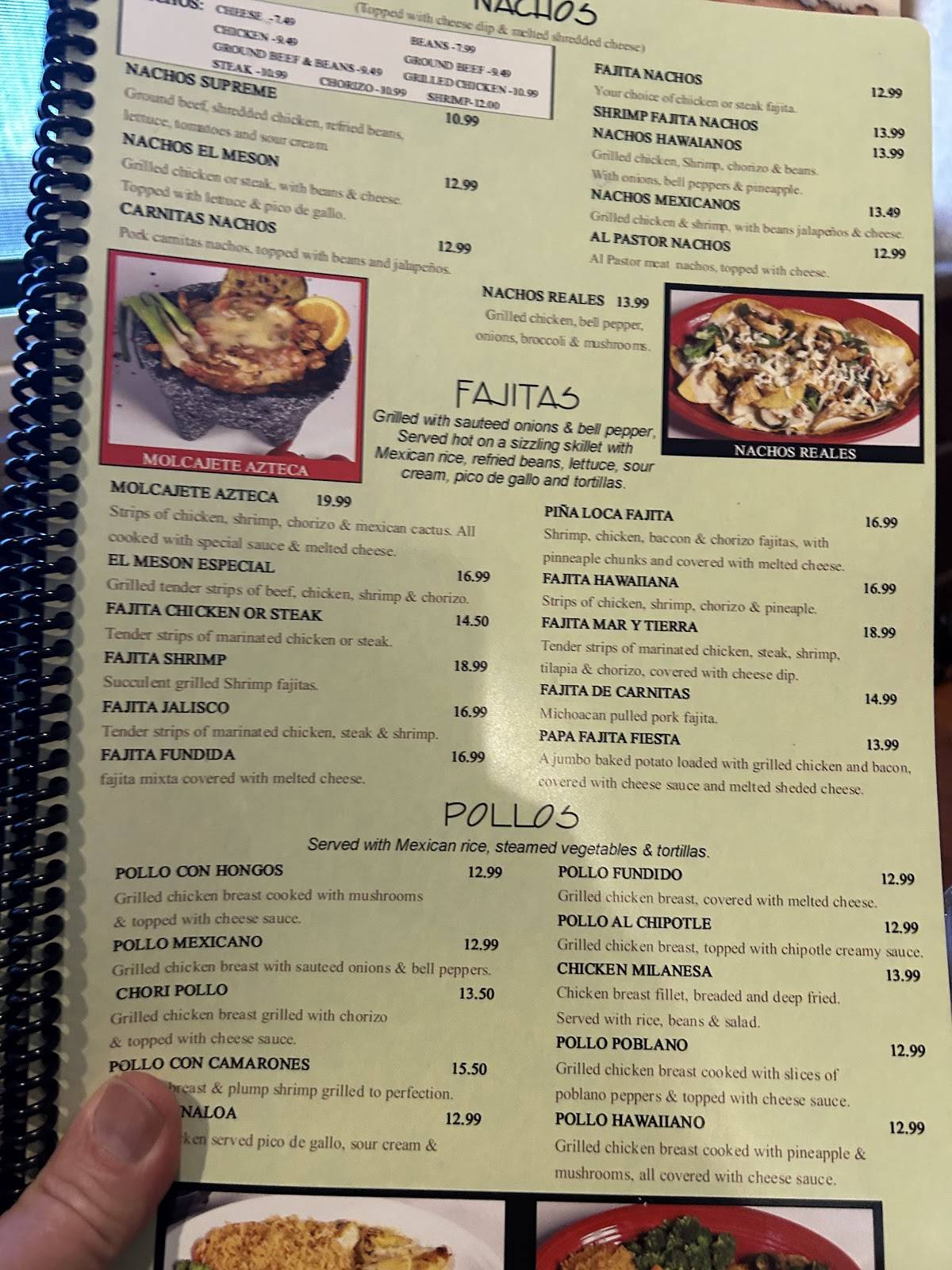 Menu at El Meson San Pedro Mexican Restaurant, Sparta