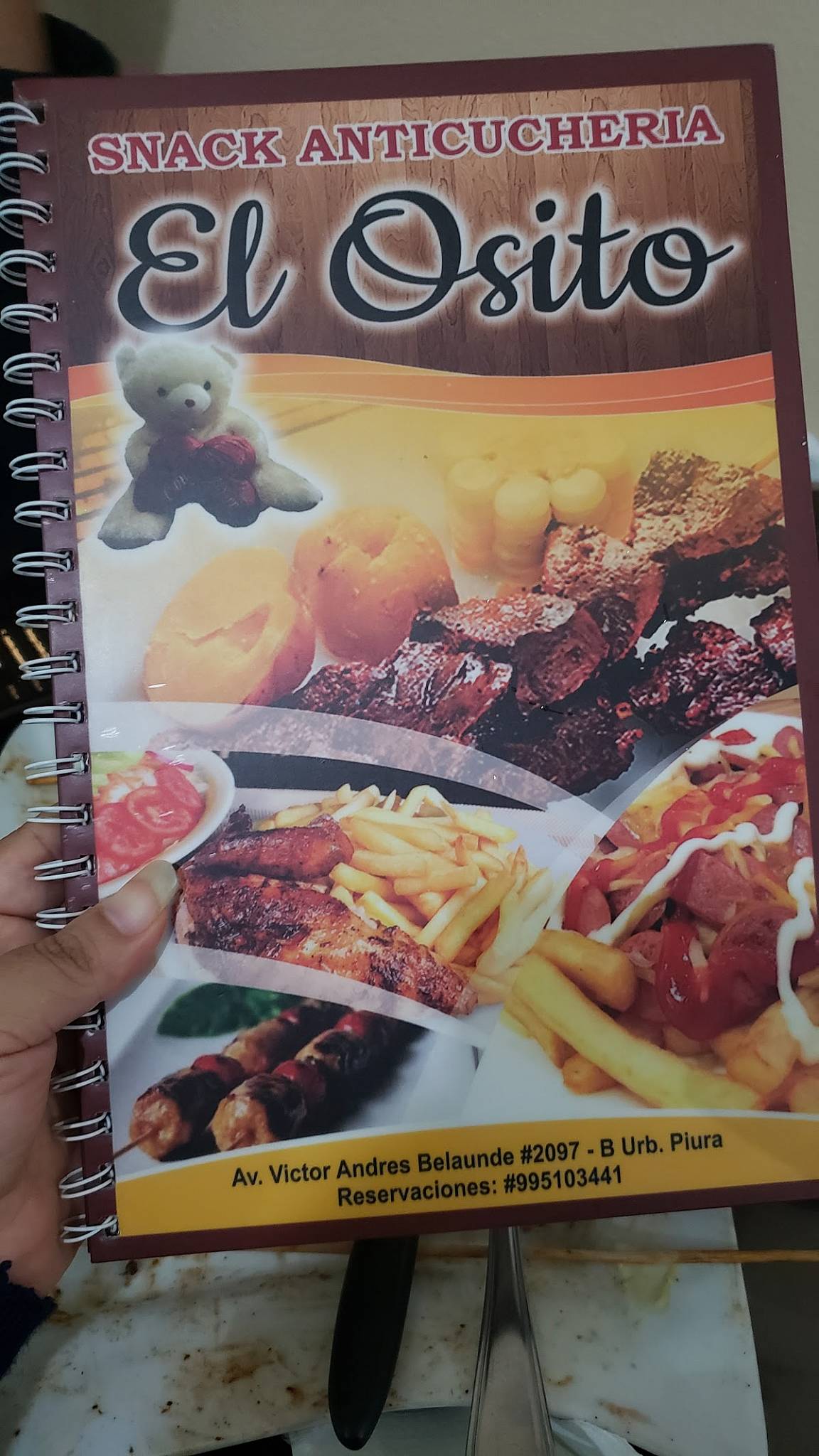 Menu at "El Osito" restaurant, Piura, Intersección entre la Av. Grau y la
