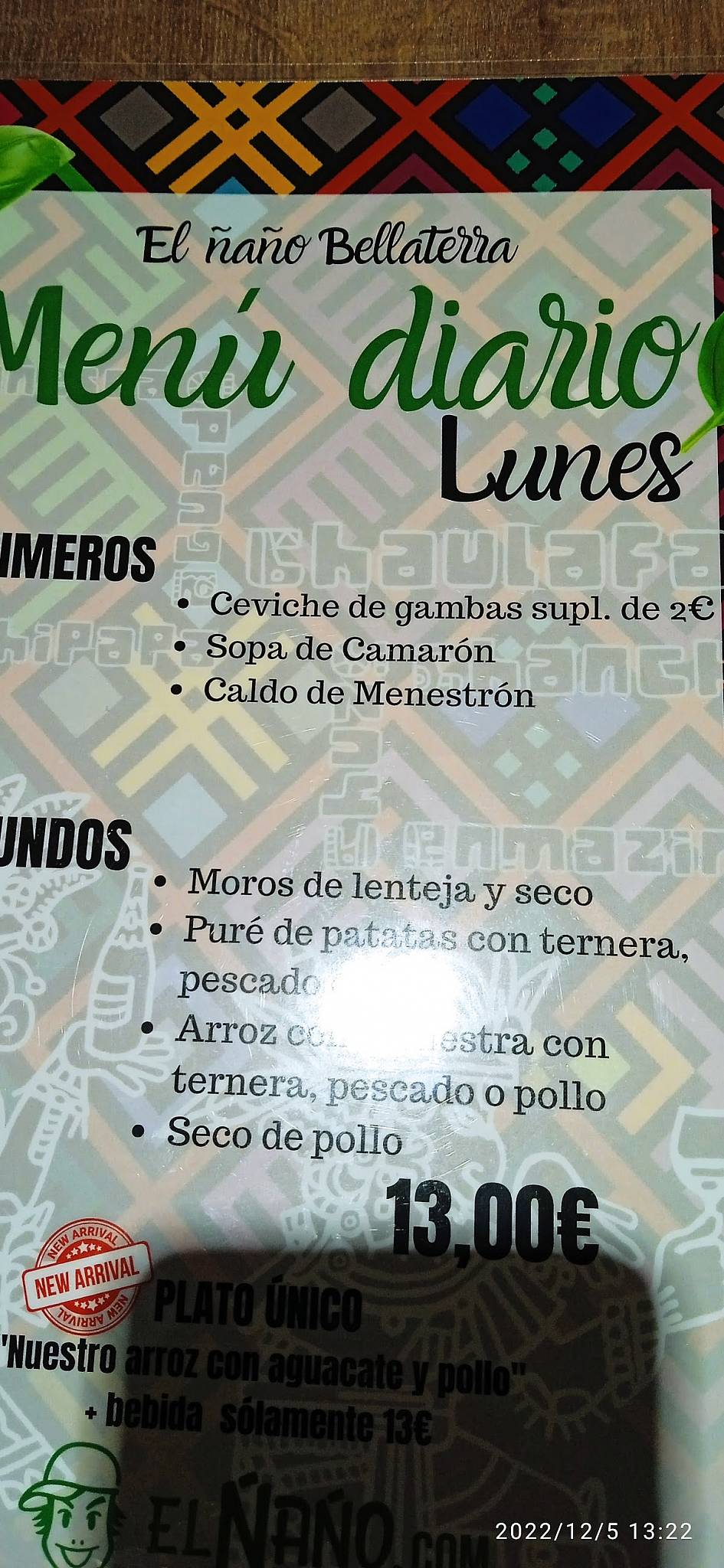 Carta del restaurante El Ñaño Bellaterra, Barcelona, C/ del Lepant