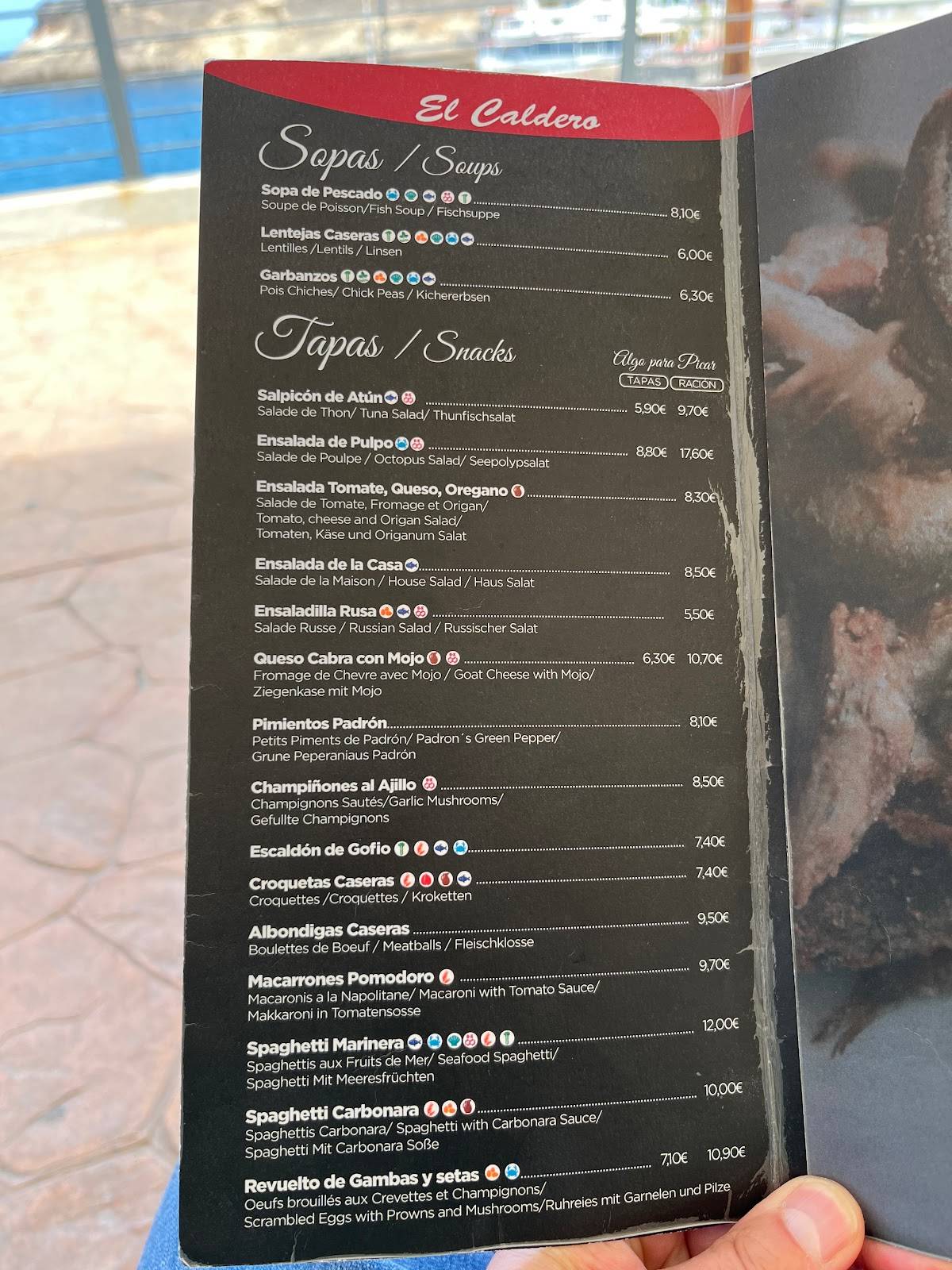 Carta de Restaurante El Caldero, La Caleta, C. El Cabezo