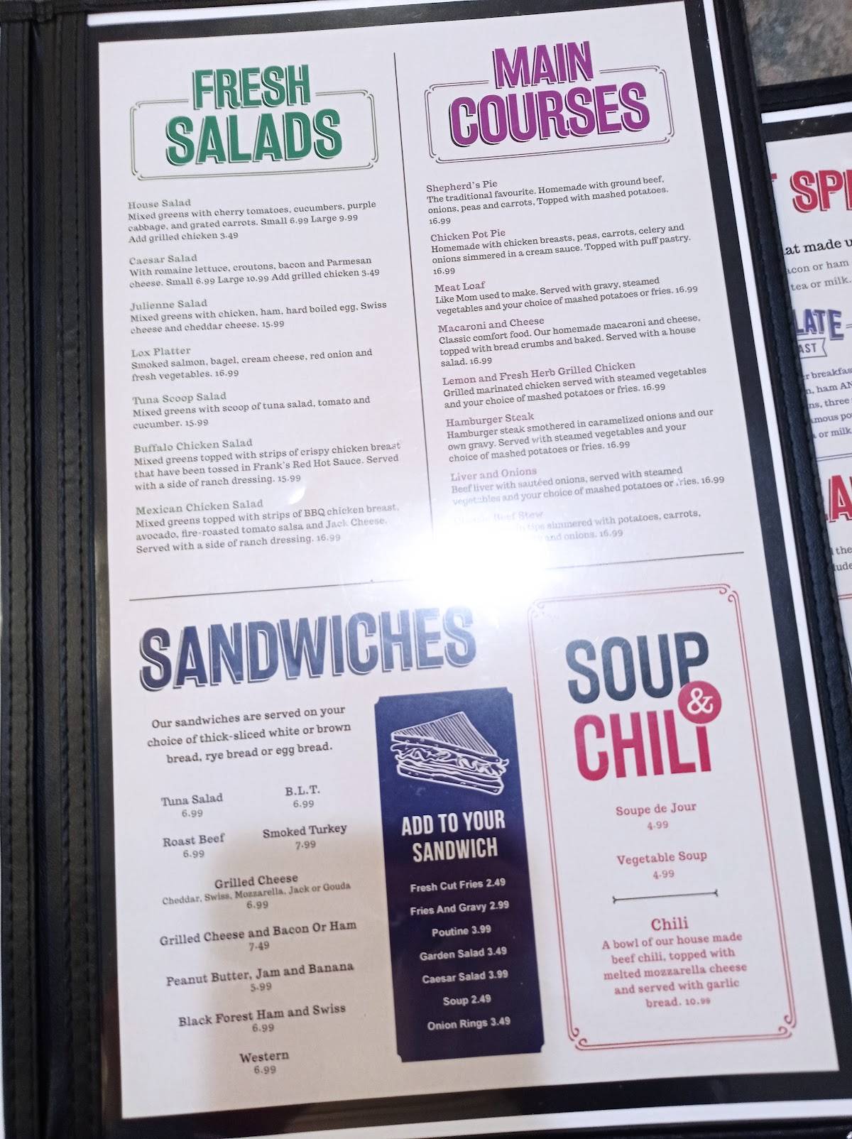 Menu at Elgin Street Diner restaurant, Ottawa, 374 Elgin St