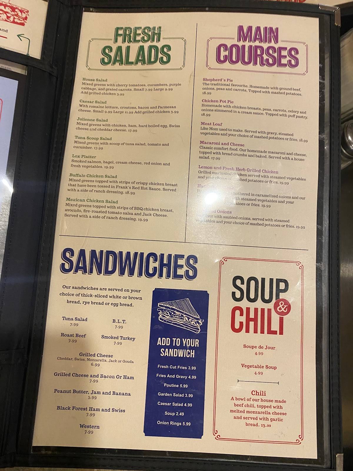 Menu at Elgin Street Diner restaurant, Ottawa, 374 Elgin St