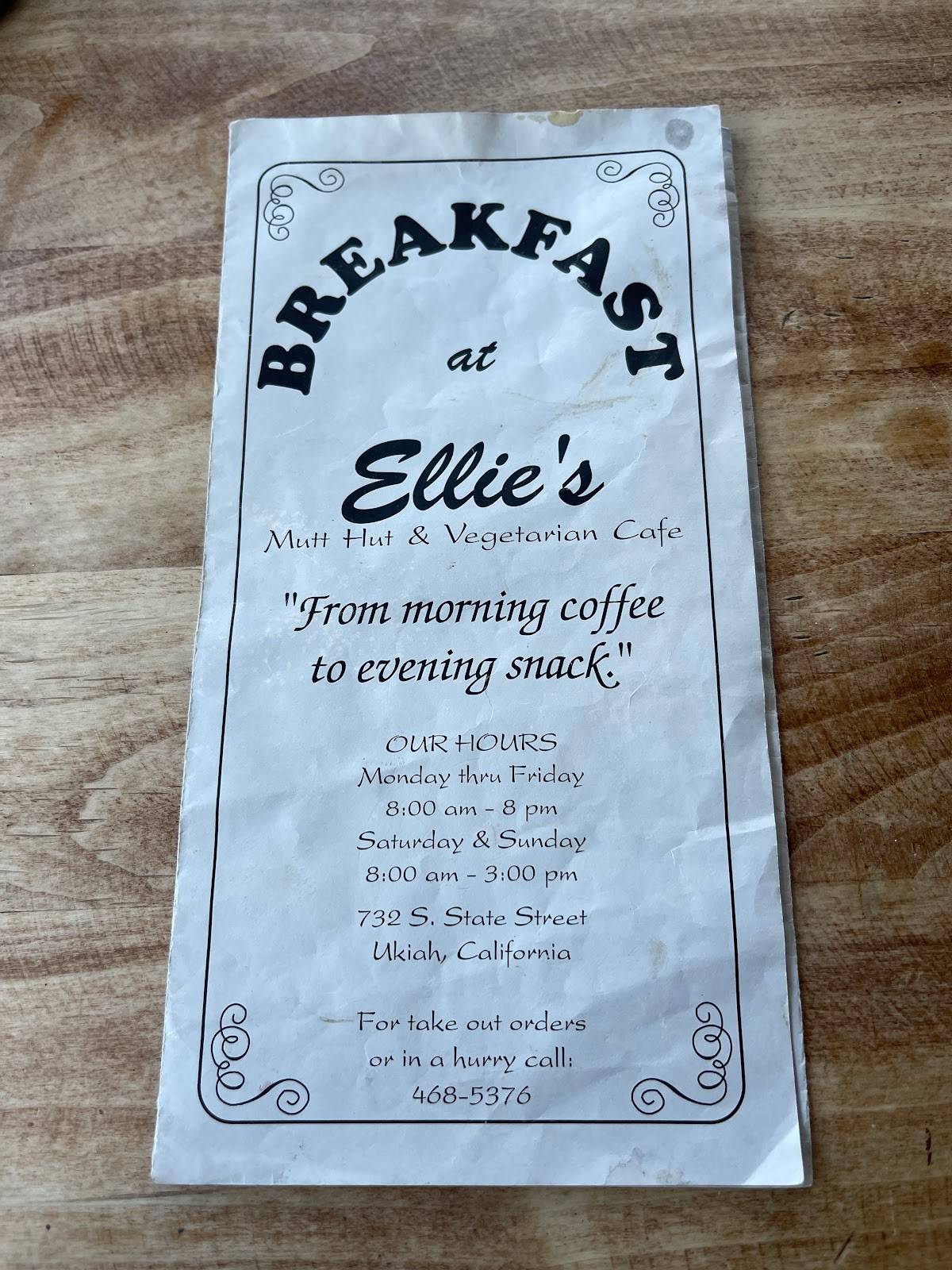 Menu at Ellie's Mutt Hut restaurant, Ukiah