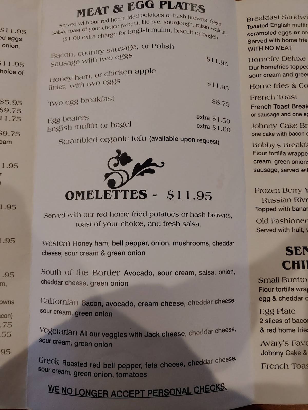 Menu at Ellie's Mutt Hut restaurant, Ukiah