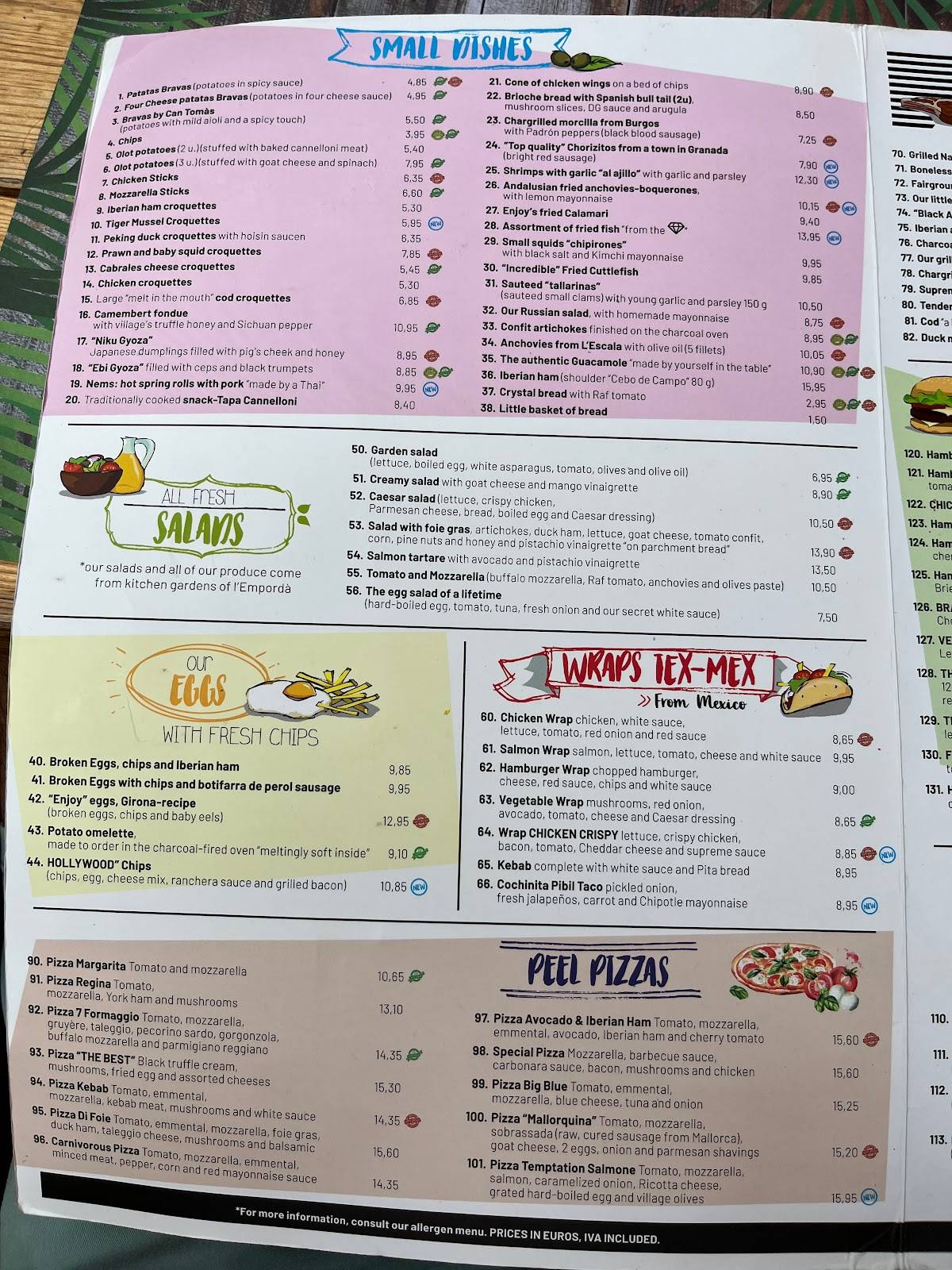 Carta del restaurante Enjoy It Girona, Playa del Aro