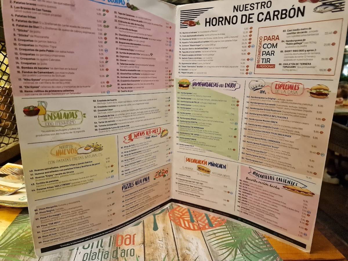 Carta del restaurante Enjoy It Girona, Playa del Aro