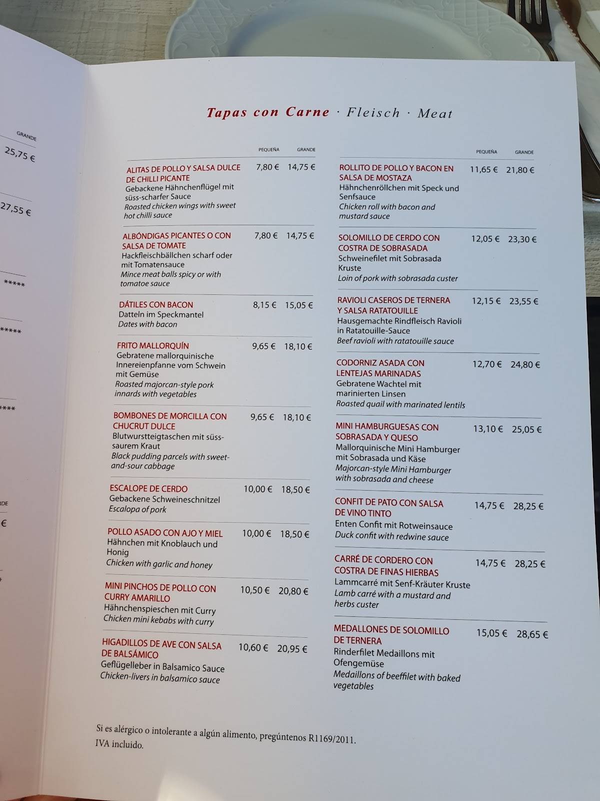 Menu at Restaurant Es Molí, Santanyí