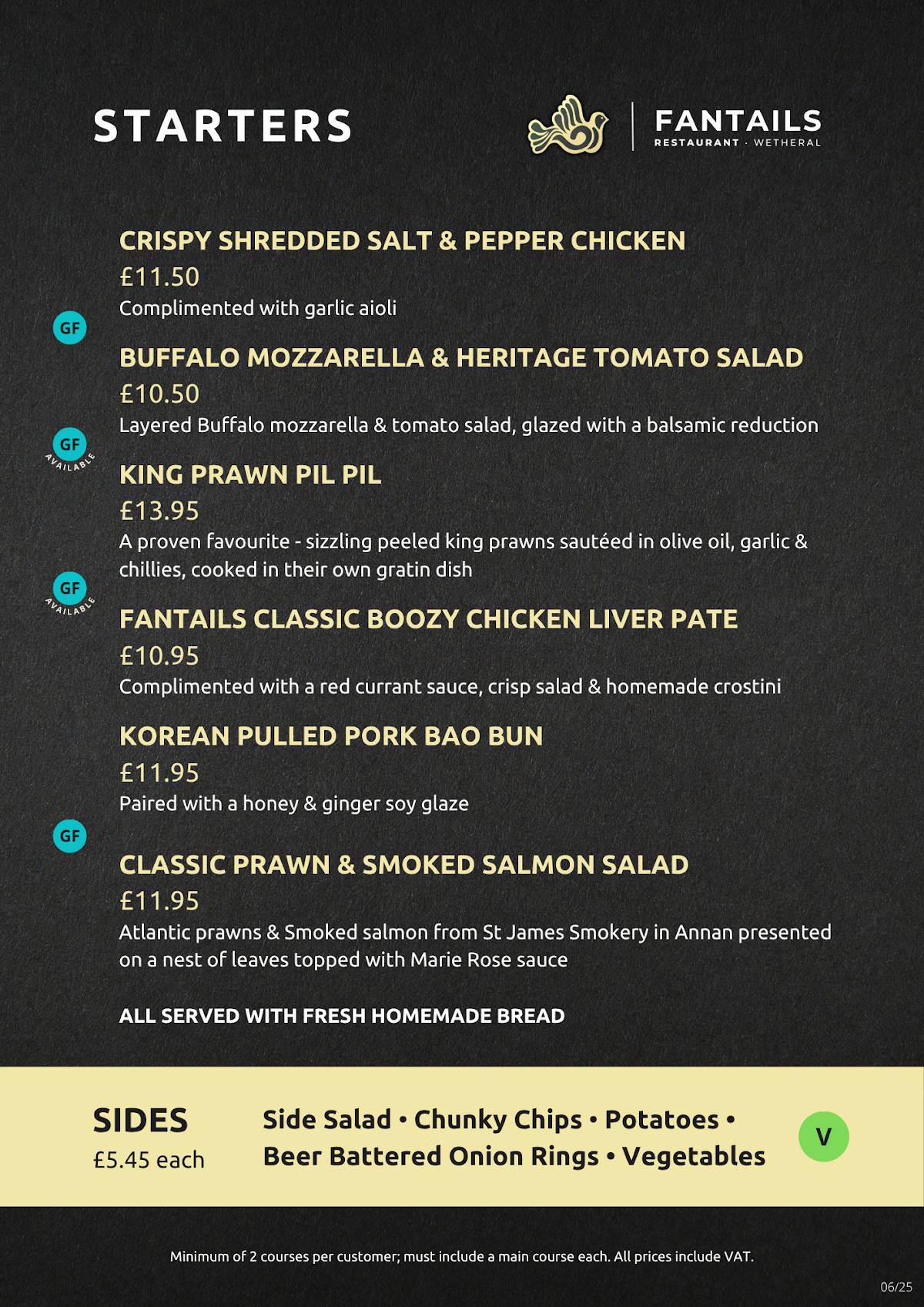 Menu at Fantails restaurant, Carlisle