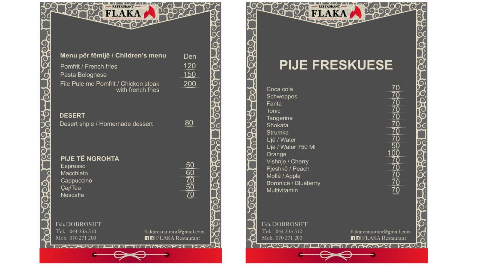 Speisekarte von Restaurant Flaka, Dobroshte