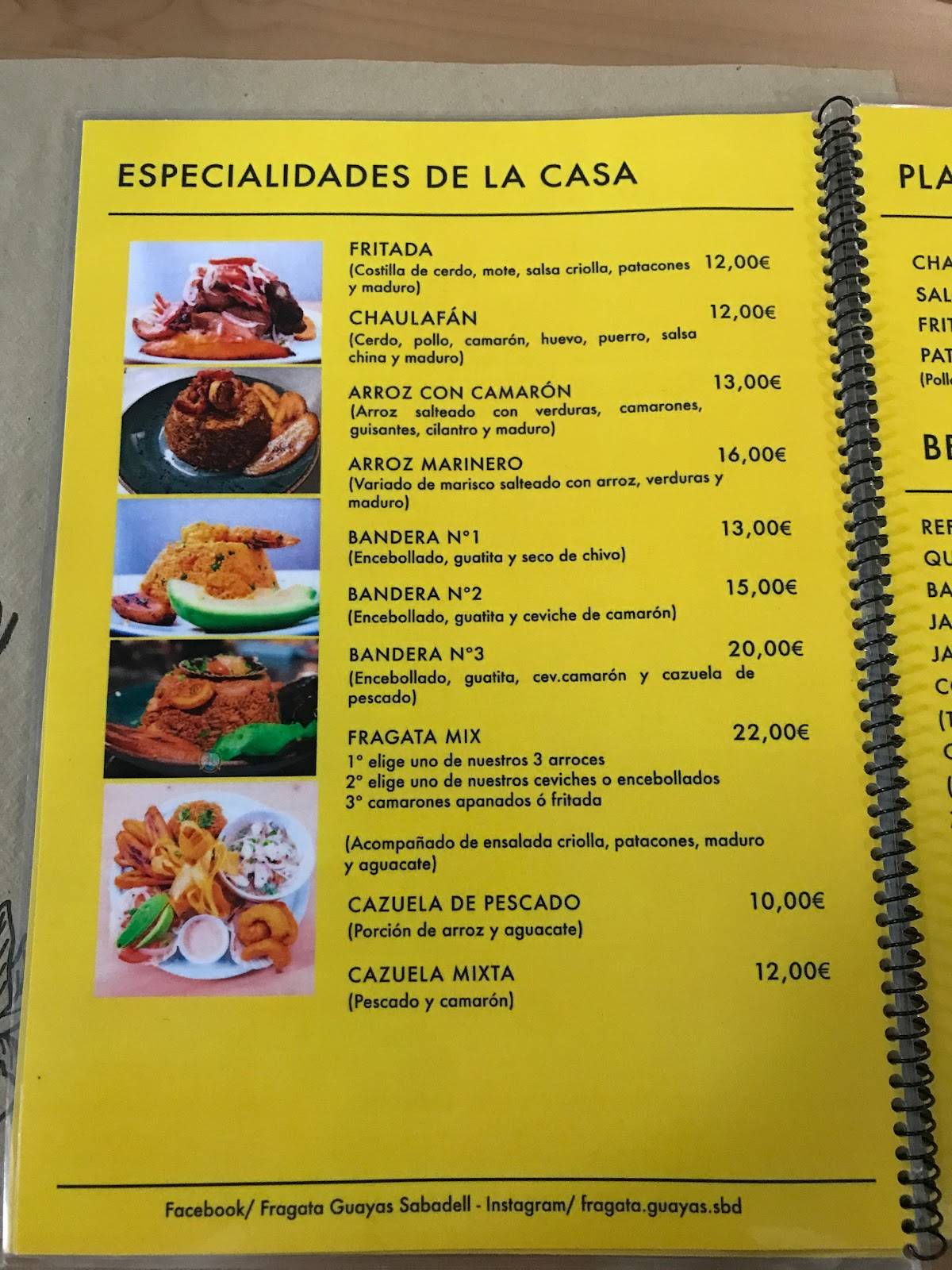Carta de Restaurant Fragata Guayas Sabadell, Sabadell