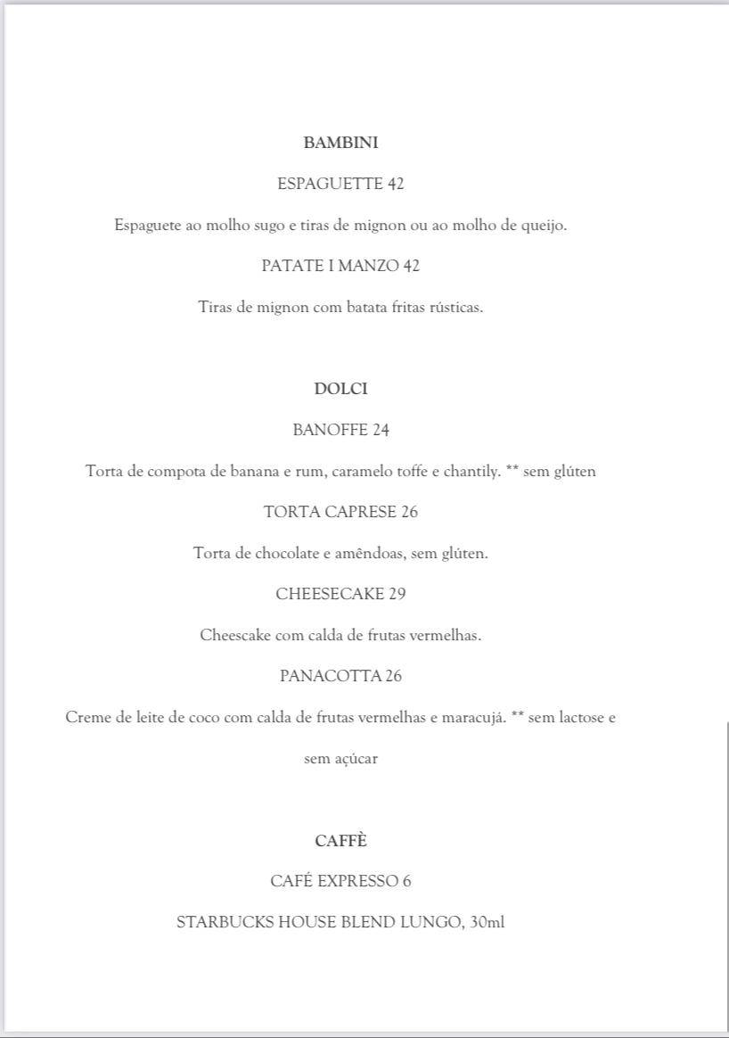 Menu at Giotto cucina e vino restaurant, Patos de Minas