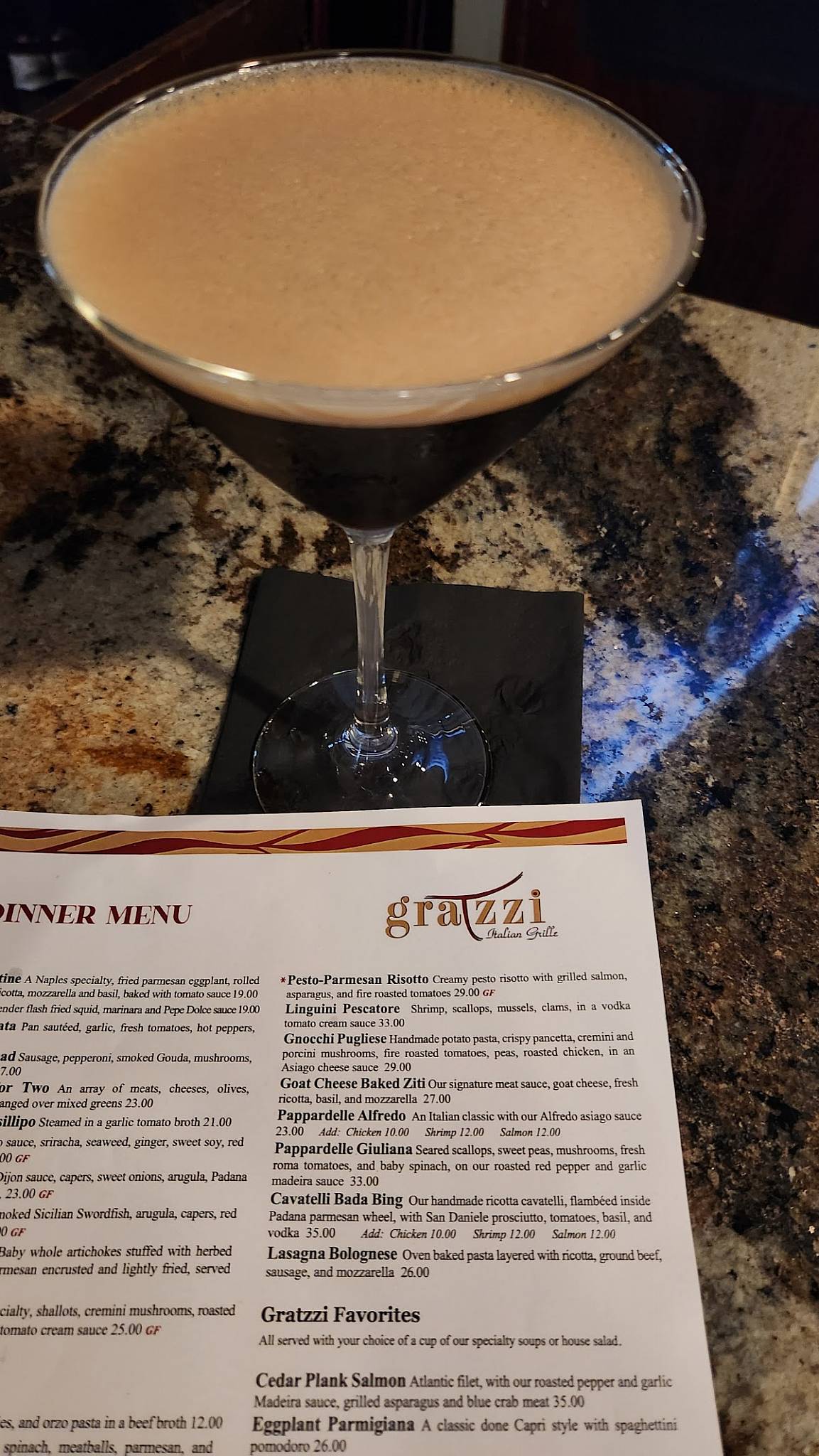 Menu at Gratzzi Italian Grille restaurant, Saint Petersburg