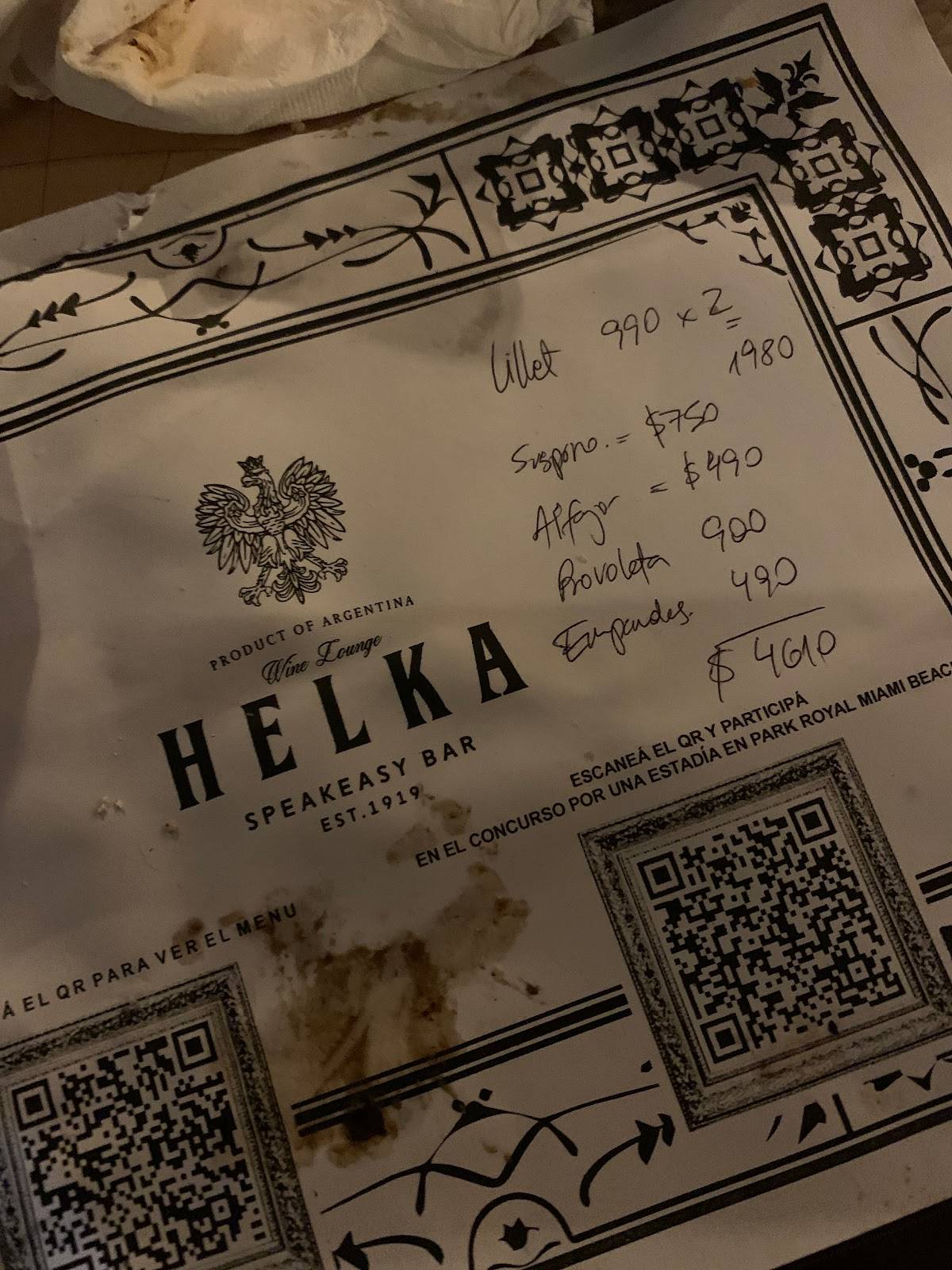 Menu at HELKA WINE LOUNGE restaurant, Buenos Aires