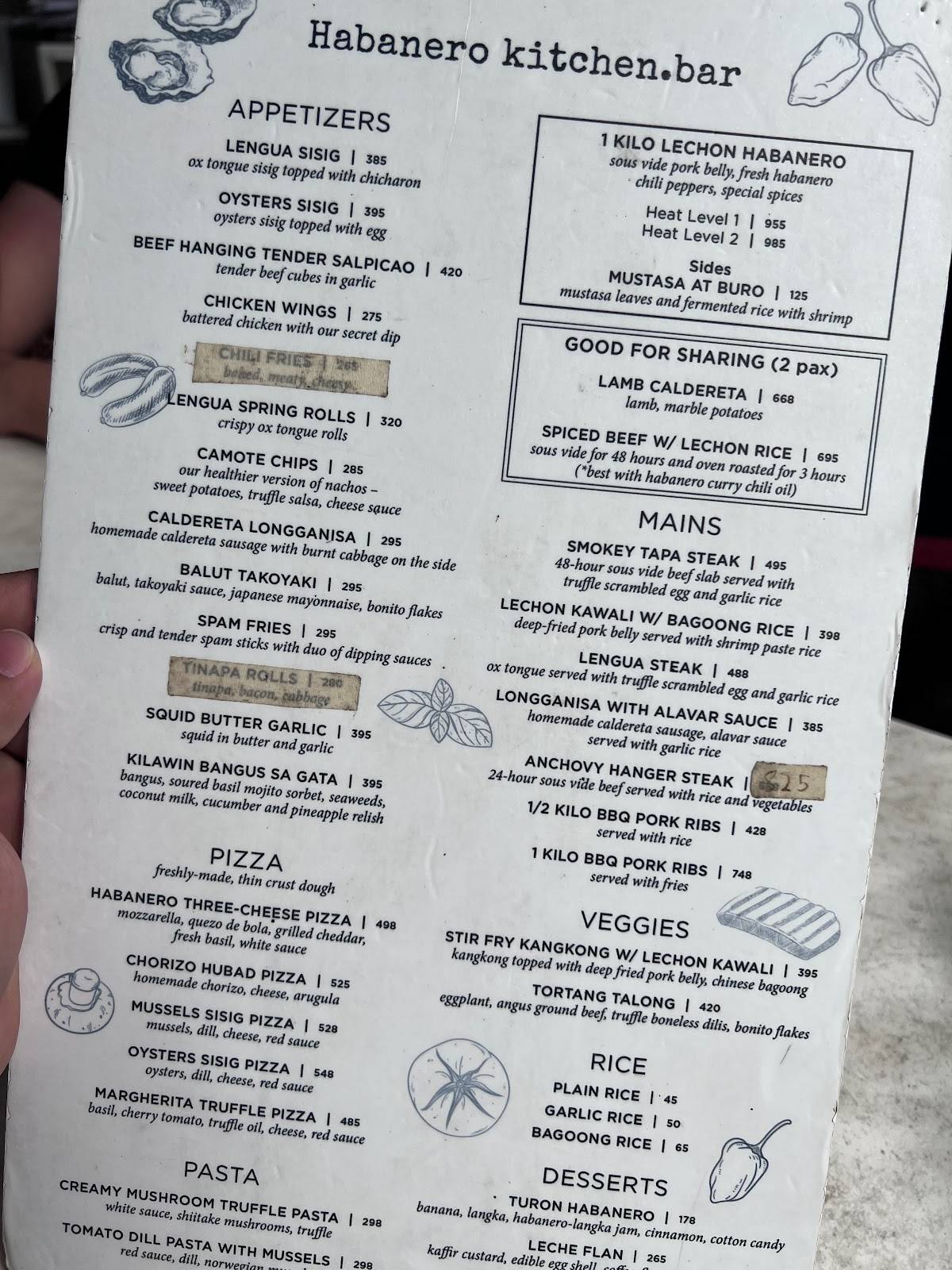 Menu at Habanero Kitchen Bar, Quezon City, Araneta Center