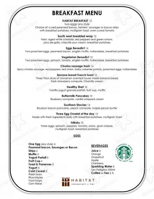 Menu at Habitat Restaurant, Canmore