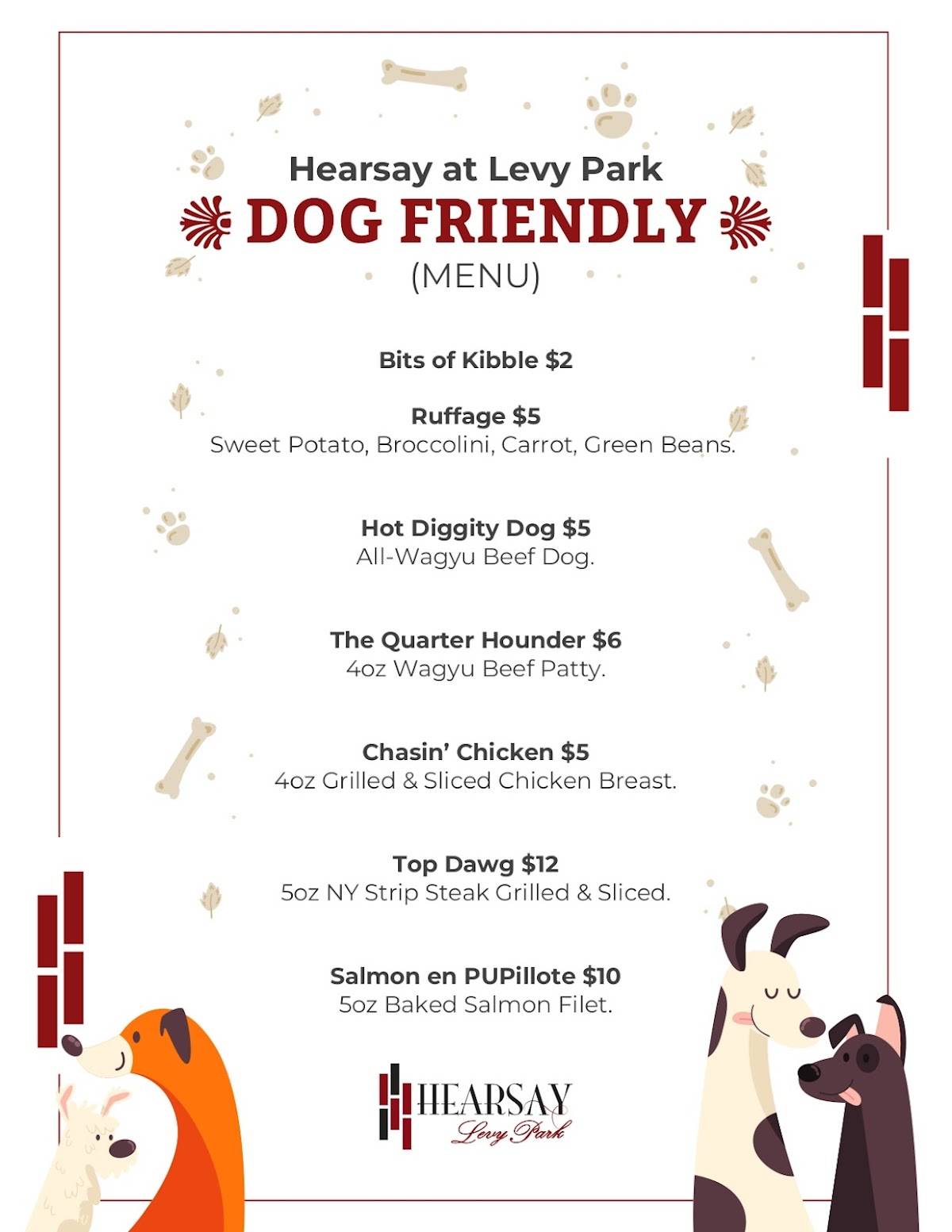 Menu at Hearsay Levy Park restaurant, Houston