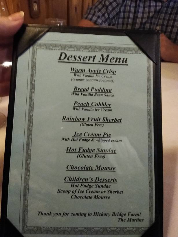 Menu at Hickory Bridge Farm Restaurant ~ Bed & Breakfast, Orrtanna