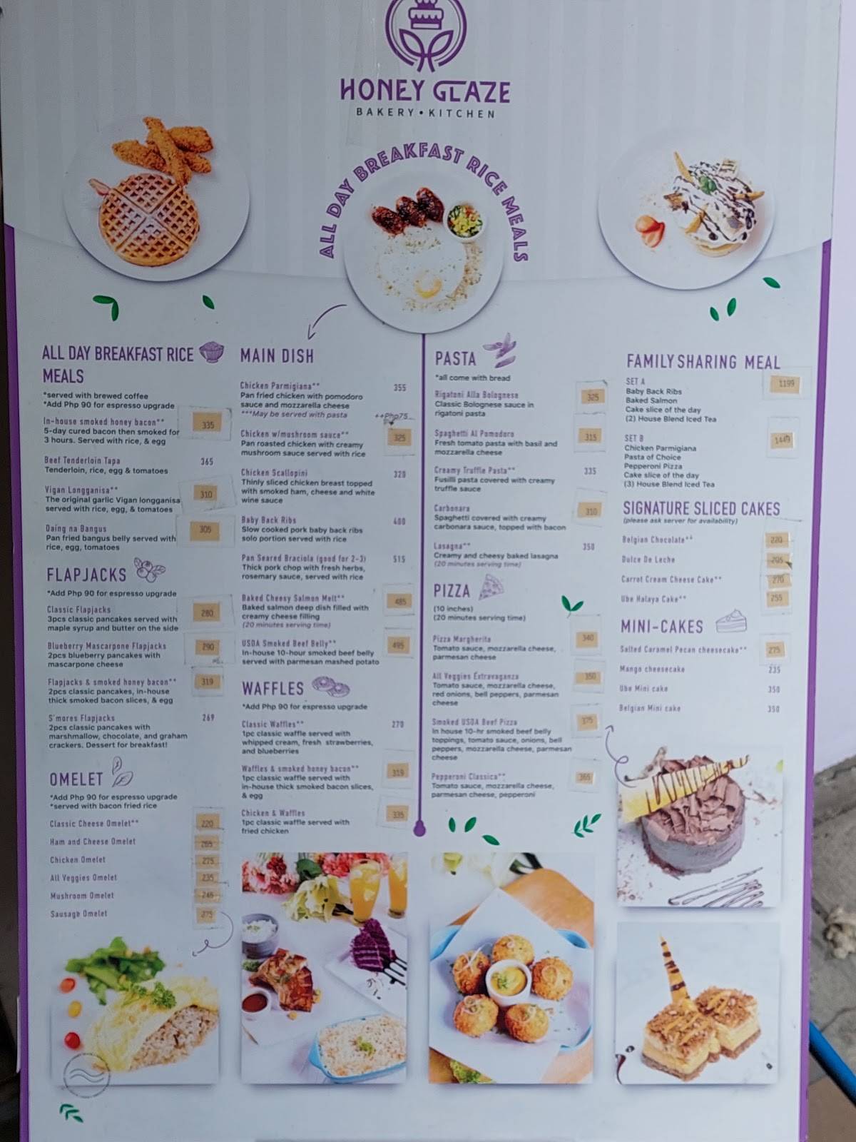 Menu at Honey Glaze Kitchen & Bakery, Parañaque