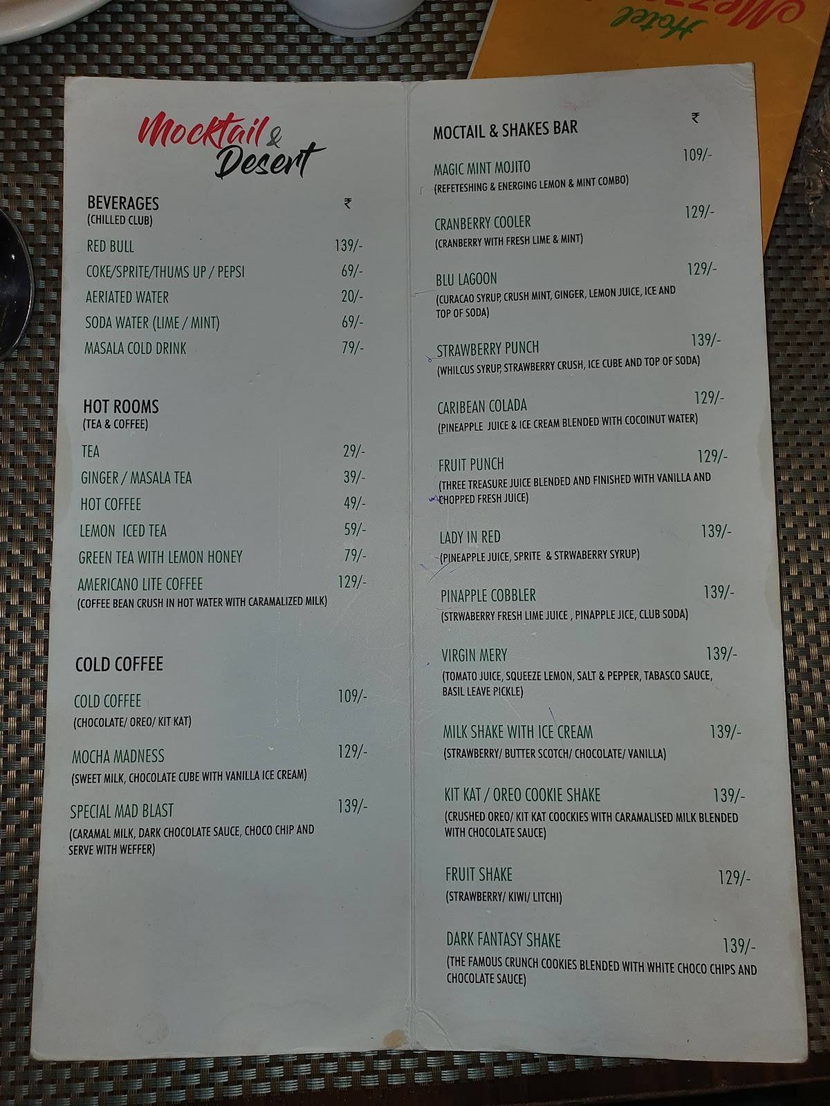 Menu at Hotel Mezzanine, Solapur