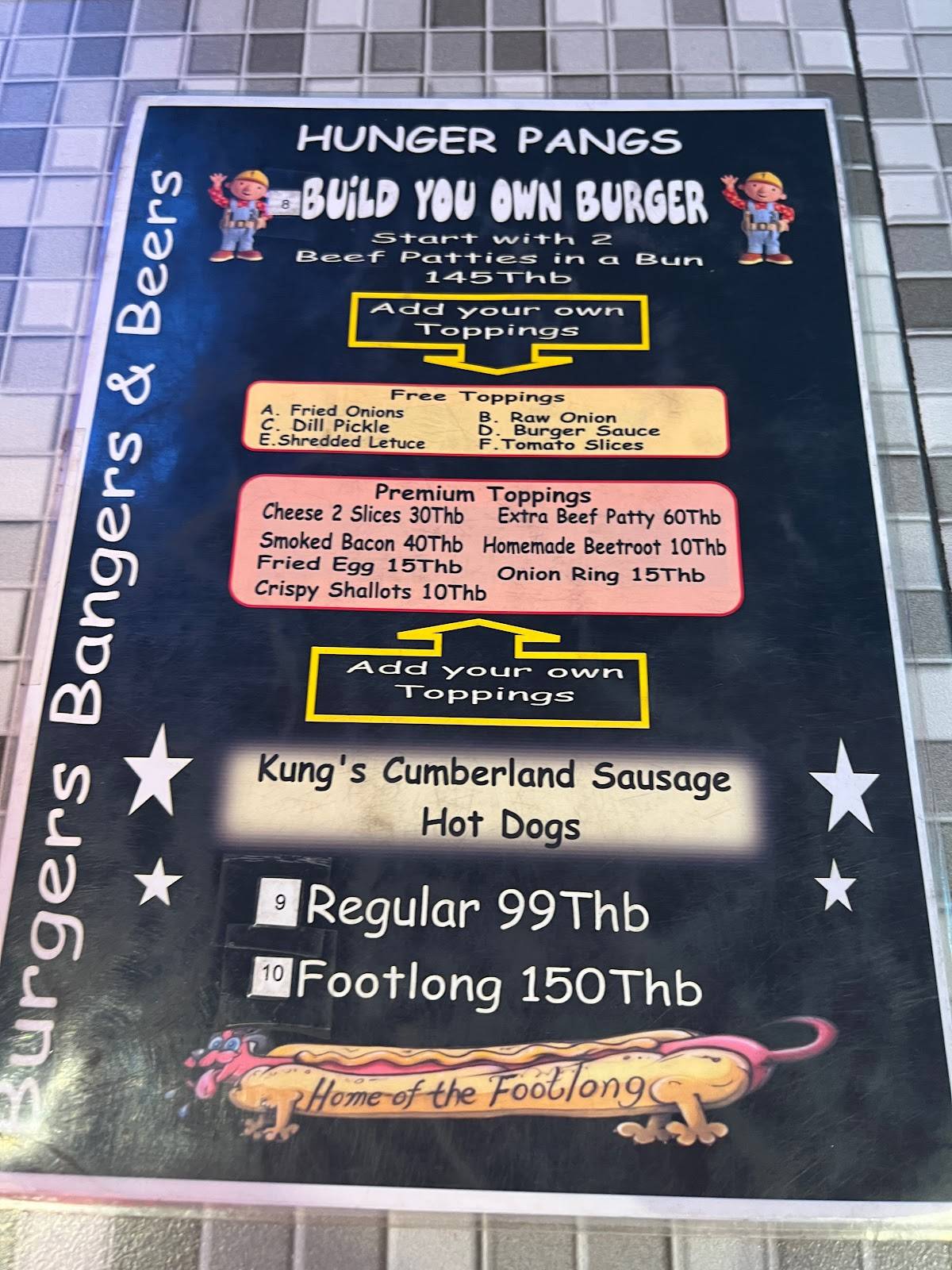 Menu at Hunger Pangs restaurant, Pattaya City