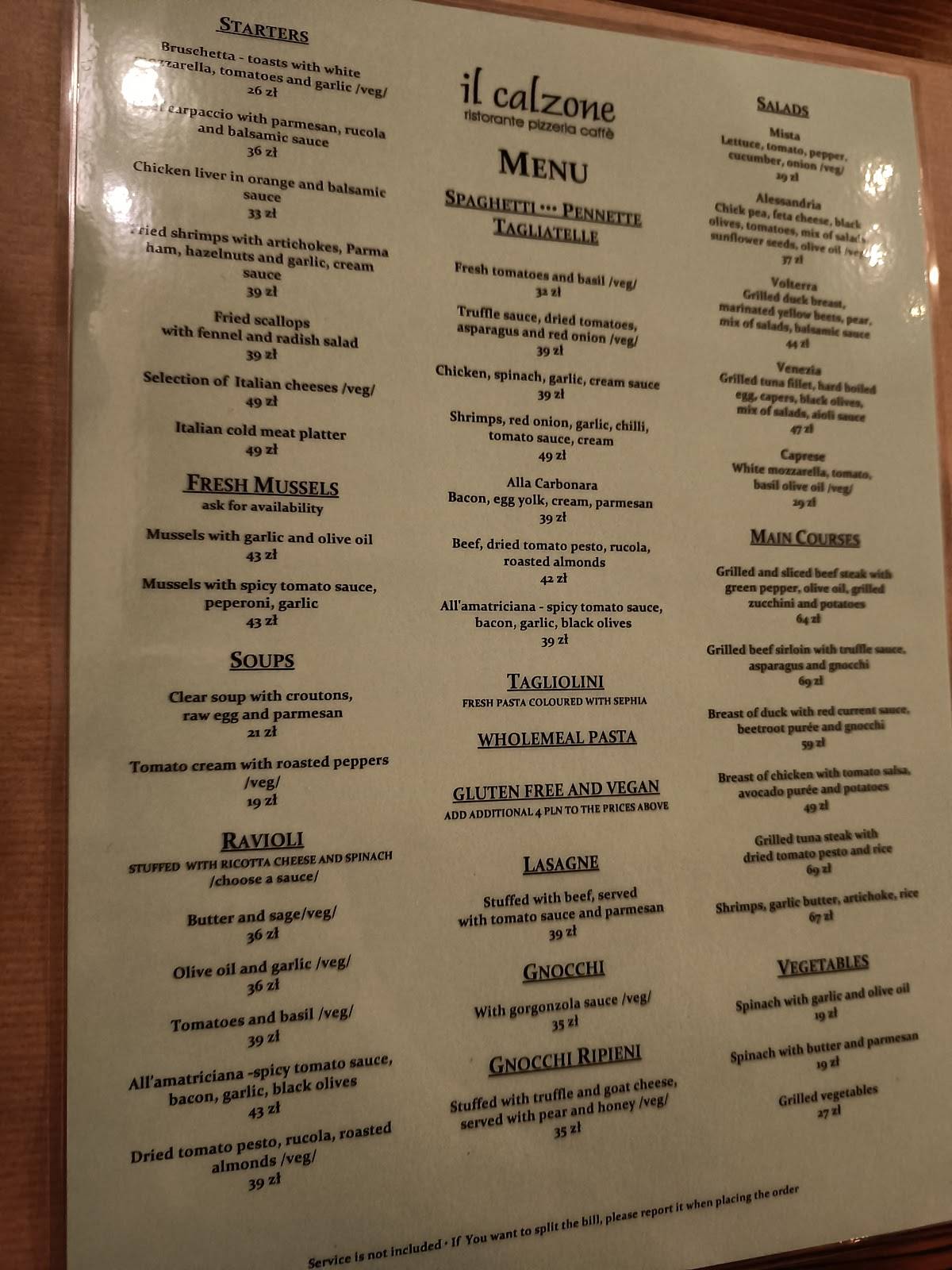 Menu at Il Calzone restaurant, Kraków, Starowiślna 15a