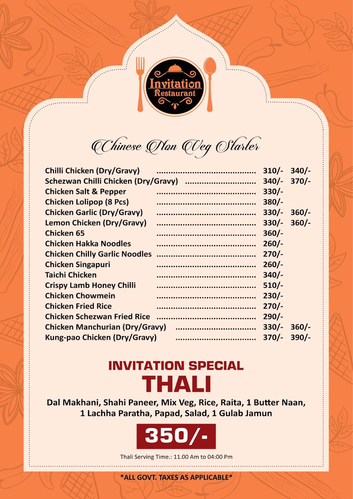 Menu at Invitation Restaurant, Kotdwara