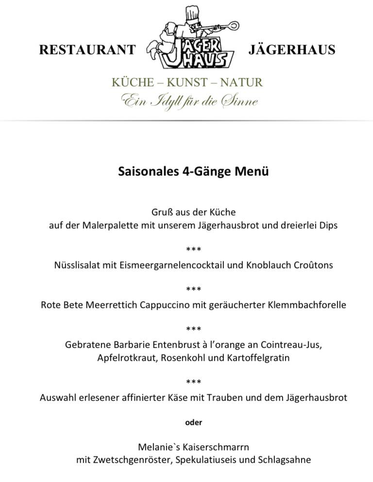 Speisekarte von Restaurant Jägerhaus, Kandern