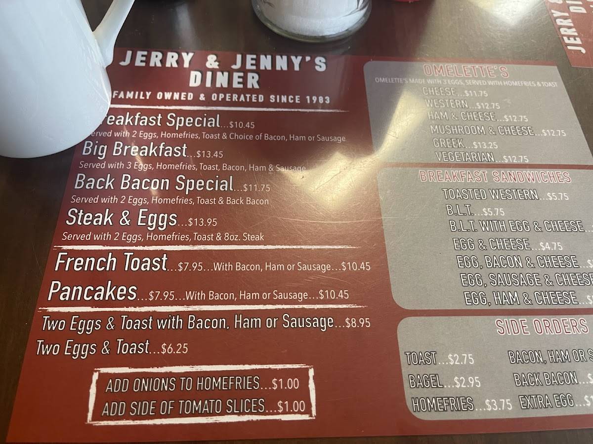 Menu at Jerry & Jenny's Diner restaurant, Windsor