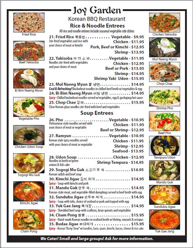 Menu at Joy Garden restaurant, Yakima