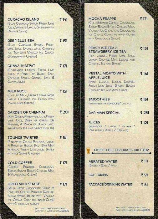 Menu at Kaidi Kitchen vegetarian restaurant, Chennai
