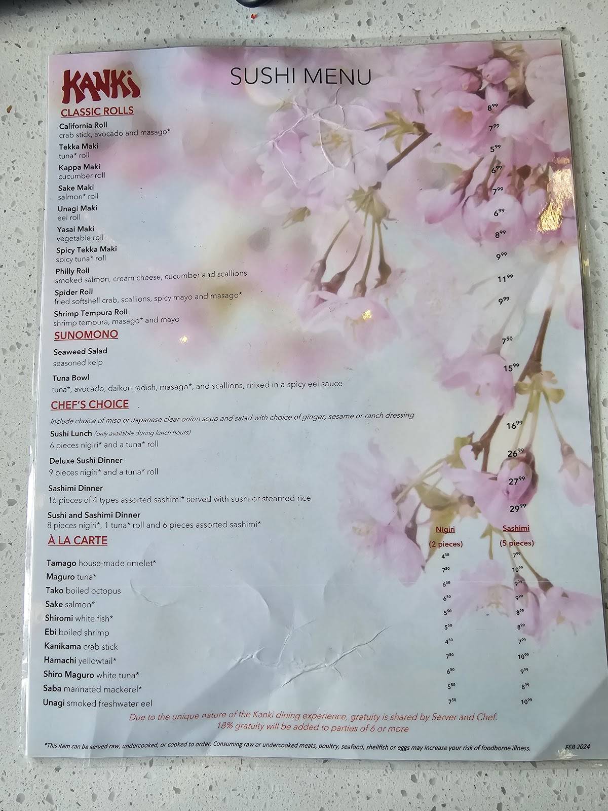 Menu at Kanki Japanese House of Steaks and Sushi restaurant, Raleigh ...