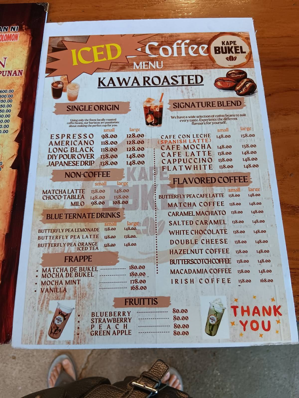 Menu at Kape Bukel, Tanay, Km. 56 Marilaque (Kainan ni Haring Solomon