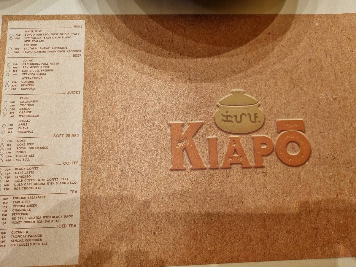 Menu at Kiapo restaurant, Parañaque, Okada Manila
