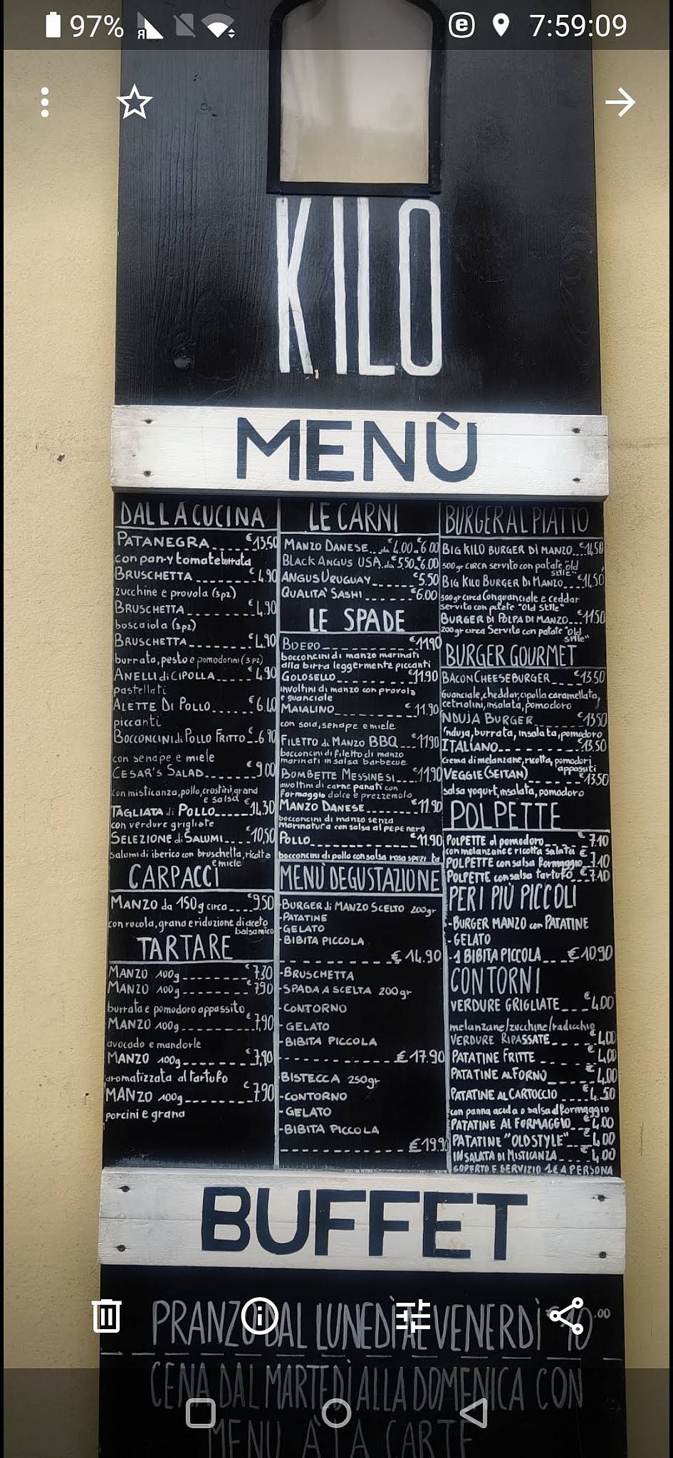 Menu da Kilo Restaurant, Roma, Via della Lega Lombarda