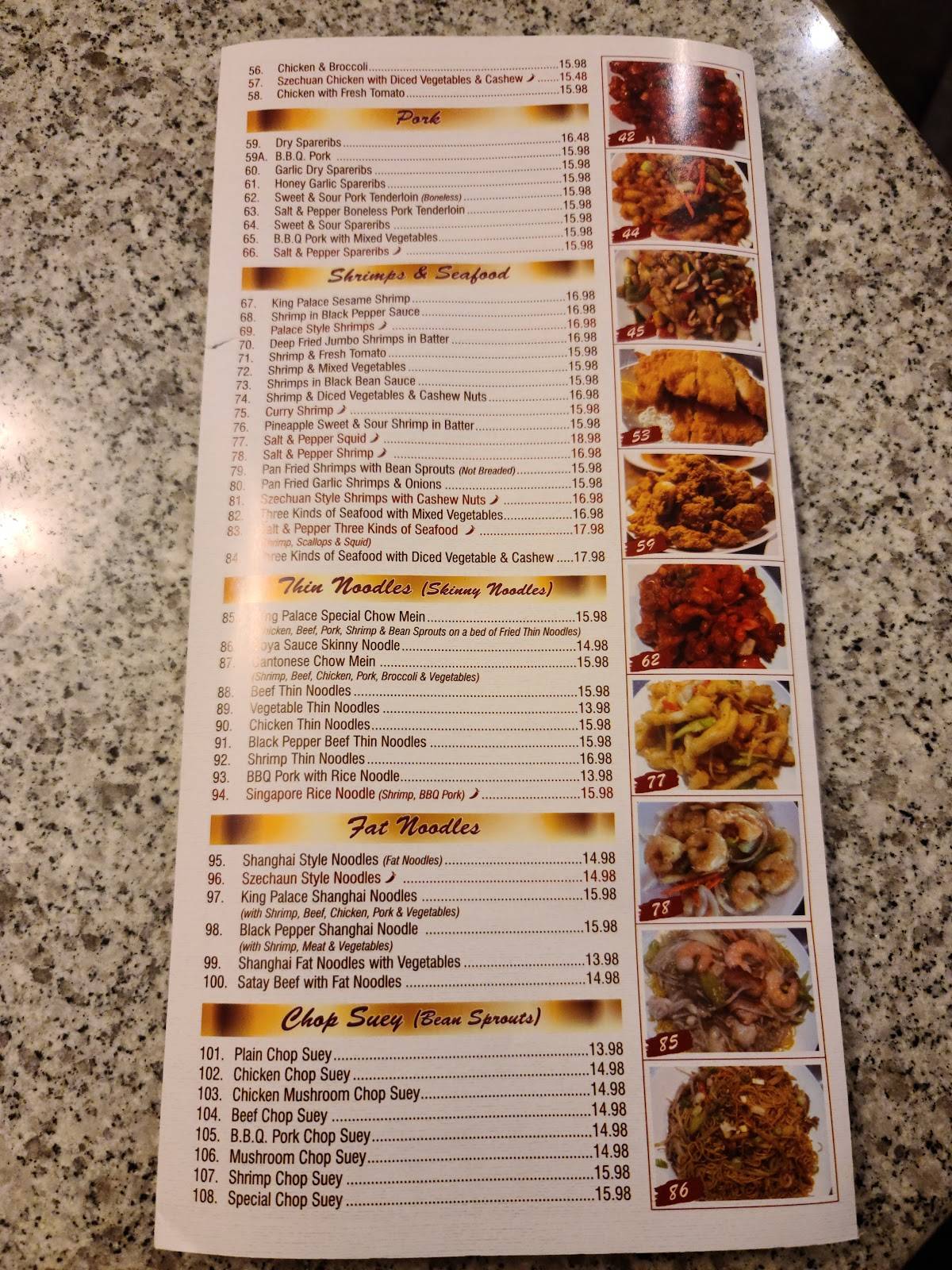 Menu at King Palace Chinese Restaurant, Strathmore