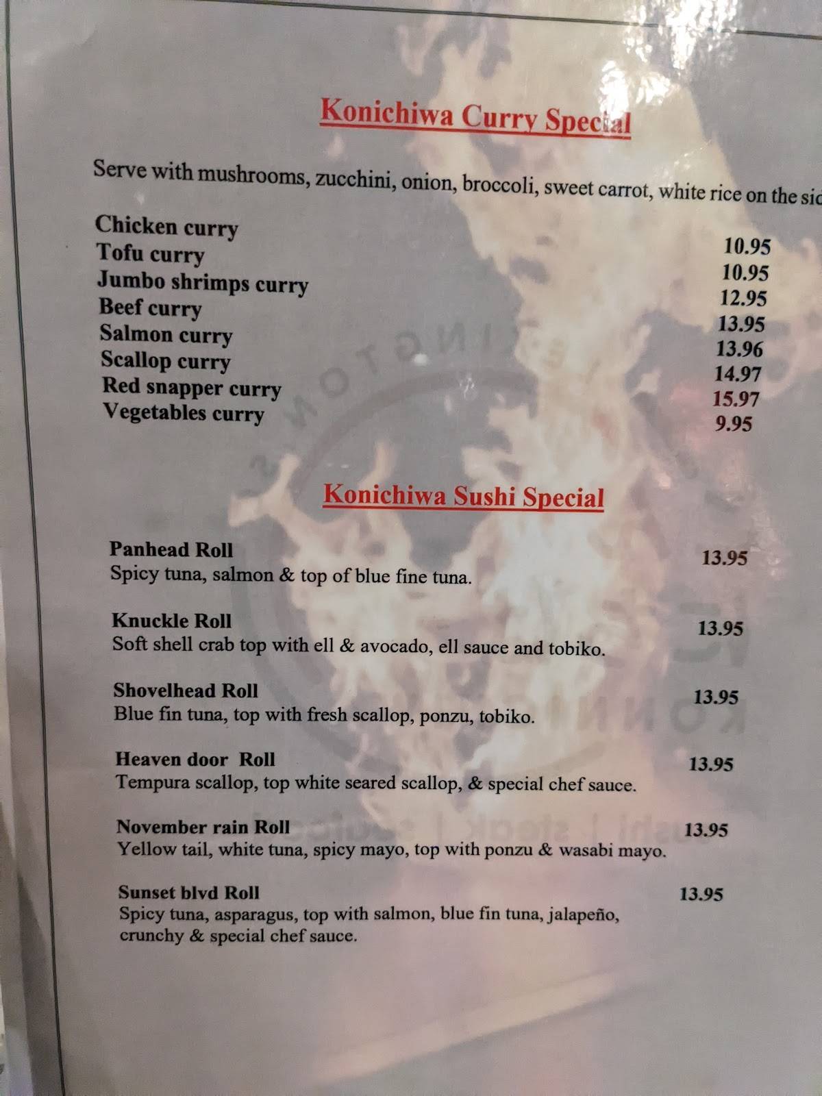 Menu at Konnichiwa of Lexington, SC restaurant, Lexington