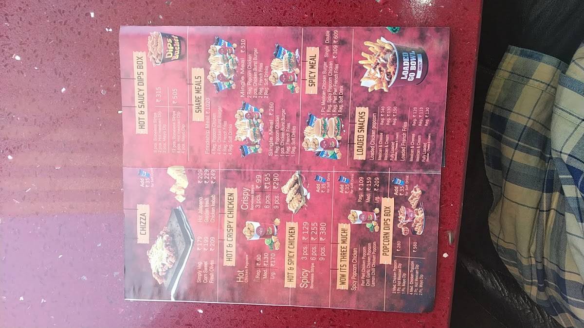 Menu at Kooks, India, opposite Forest Division