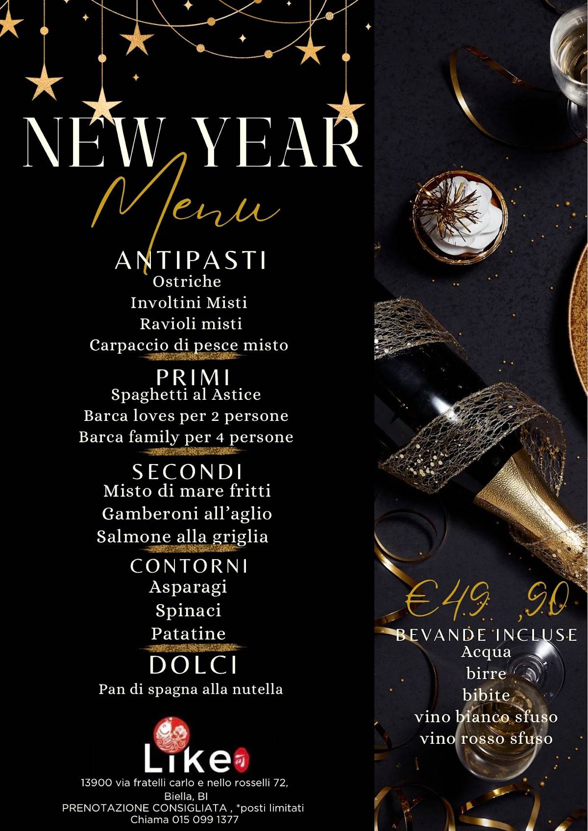 Menu da Like ristorante, Biella