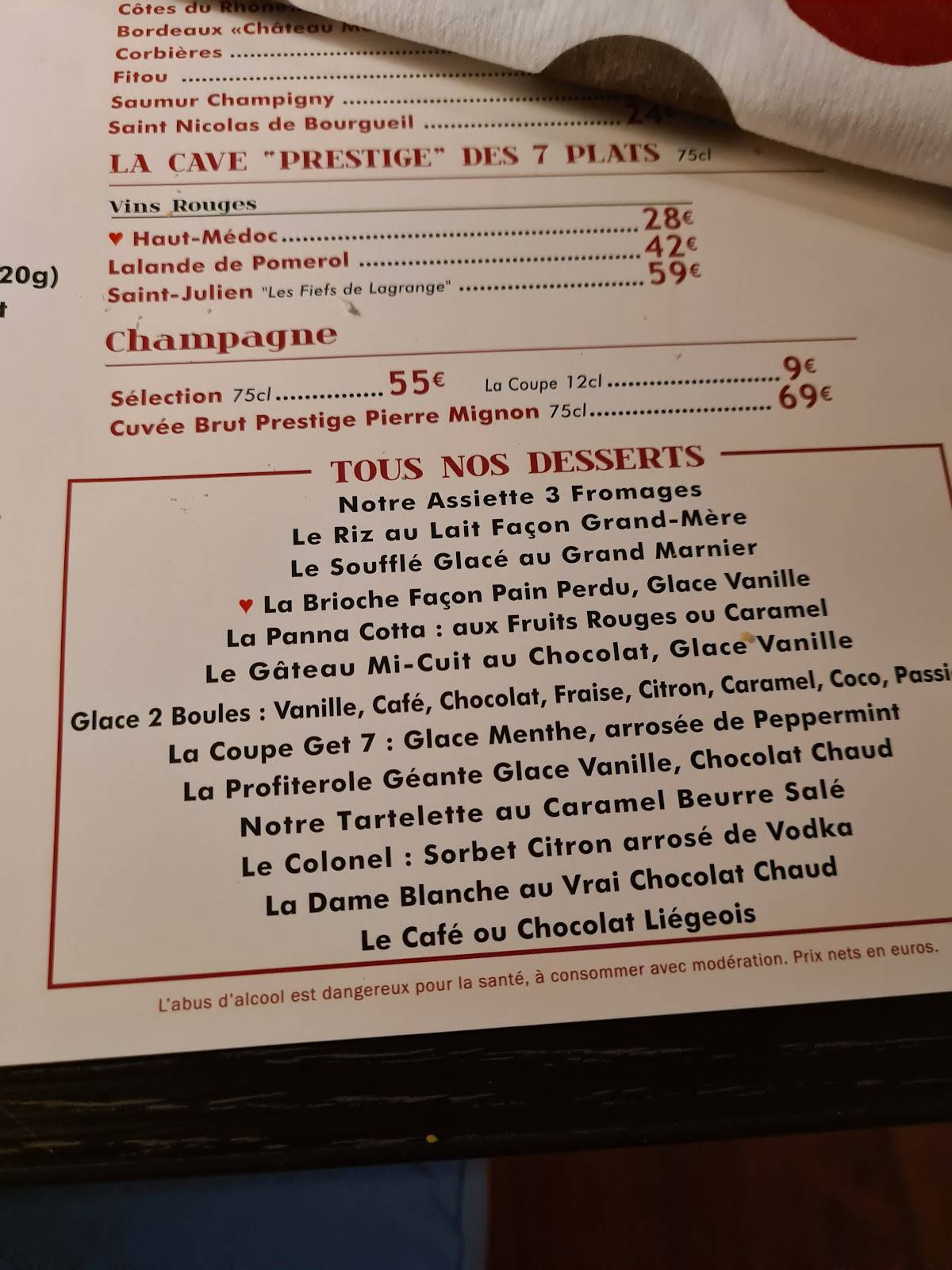 Menu au La Baraque à Bœuf, Le Mans