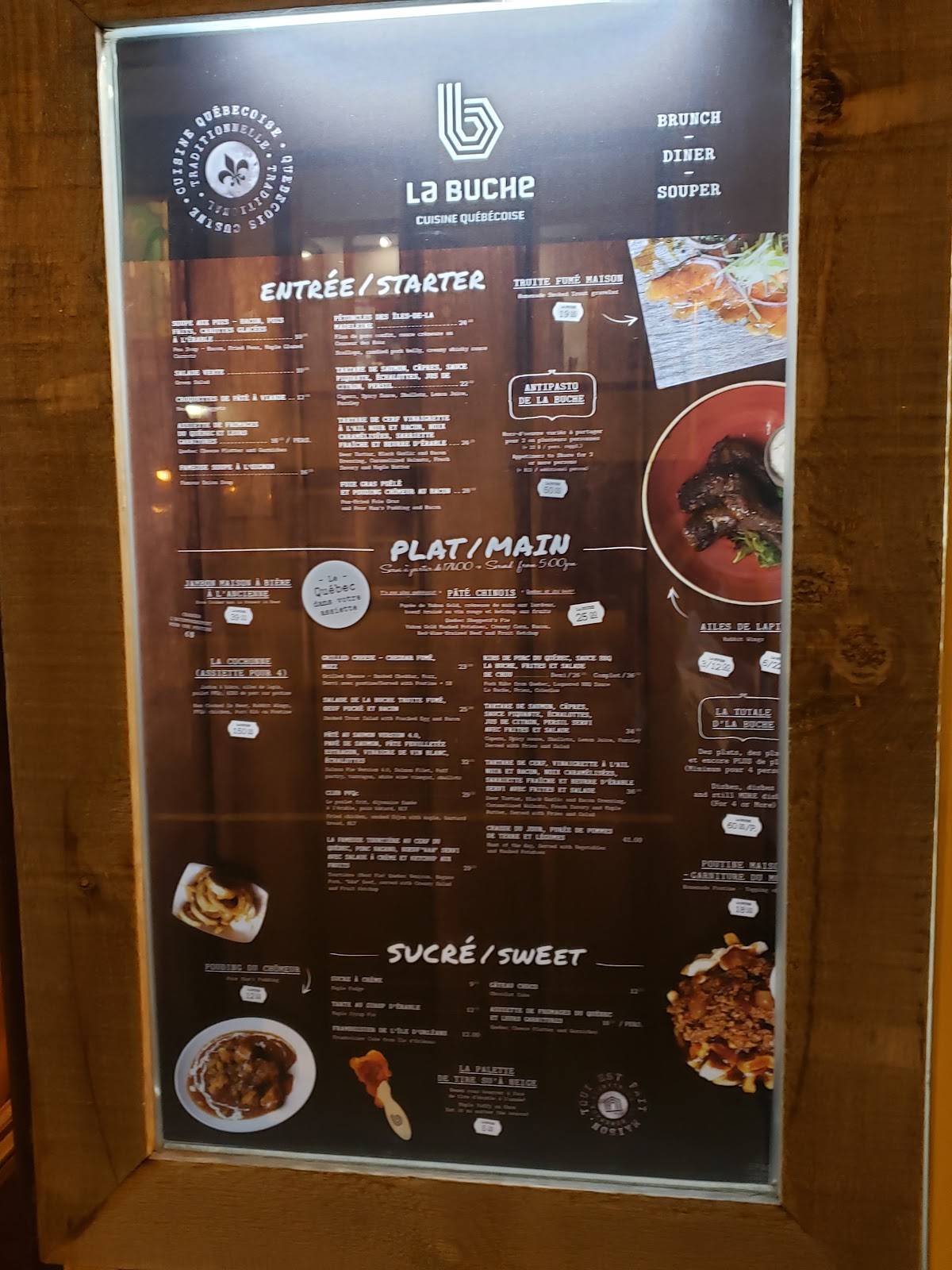 Menu at Restaurant La Buche, Québec City
