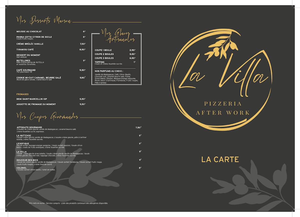 Menu au Restaurant La Villa - Pizzeria & Afterwork, Saint-Romain-de ...