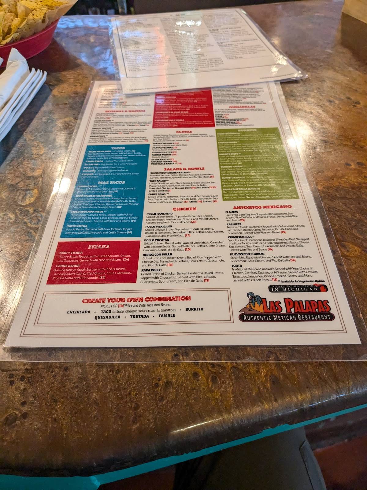 Menu at Las Palapas Mexican Restaurant, Livonia