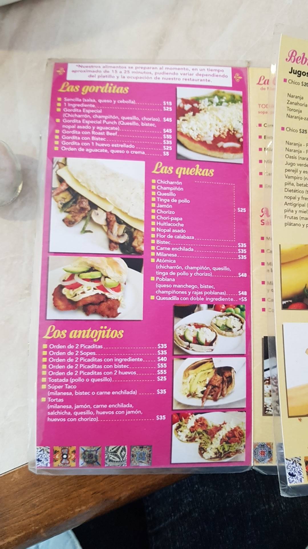 Carta del restaurante Las Quekas Cholula, Cholula, Calle 14 Ote 1439-Loc E