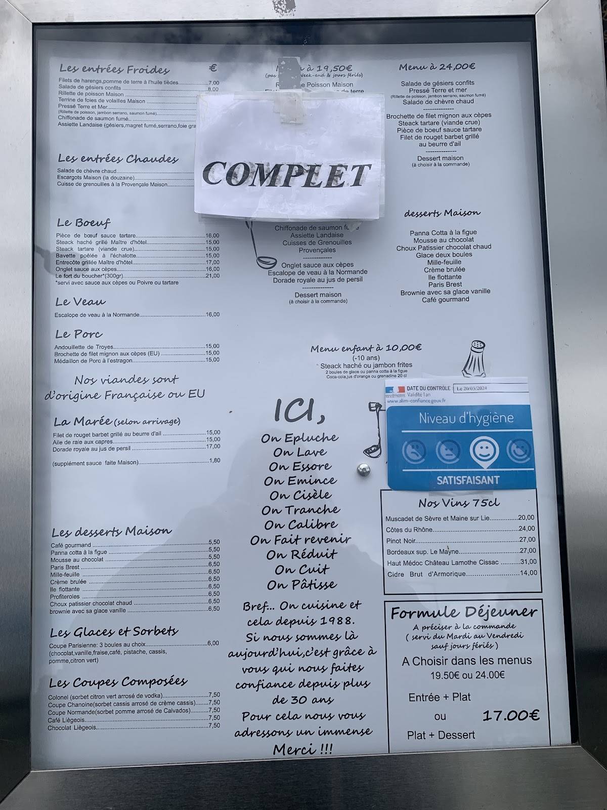 Menu au Restaurant Le Bretagne, Fougères