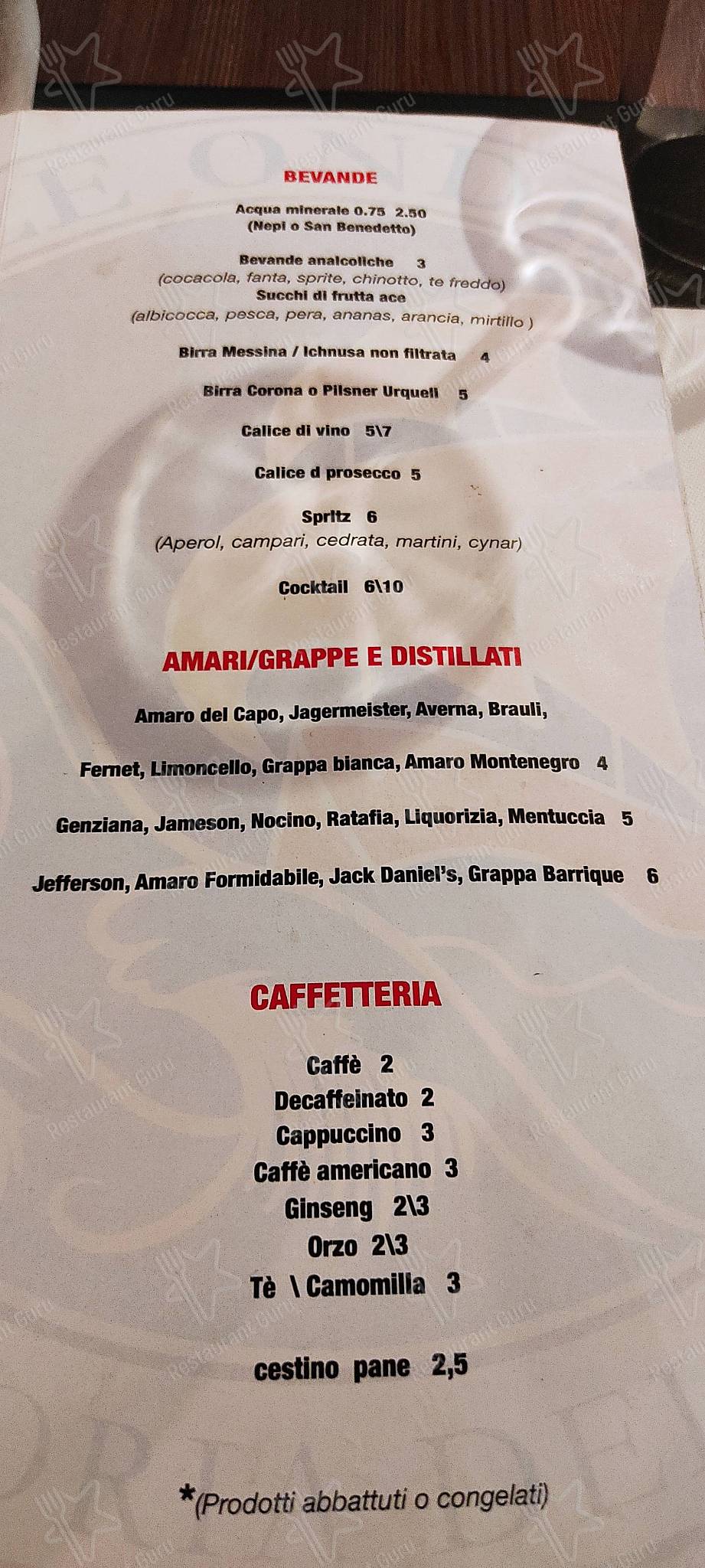 Menu da Le Onde Trattoria del Mare ristorante, Roma, Via Costantino Morin