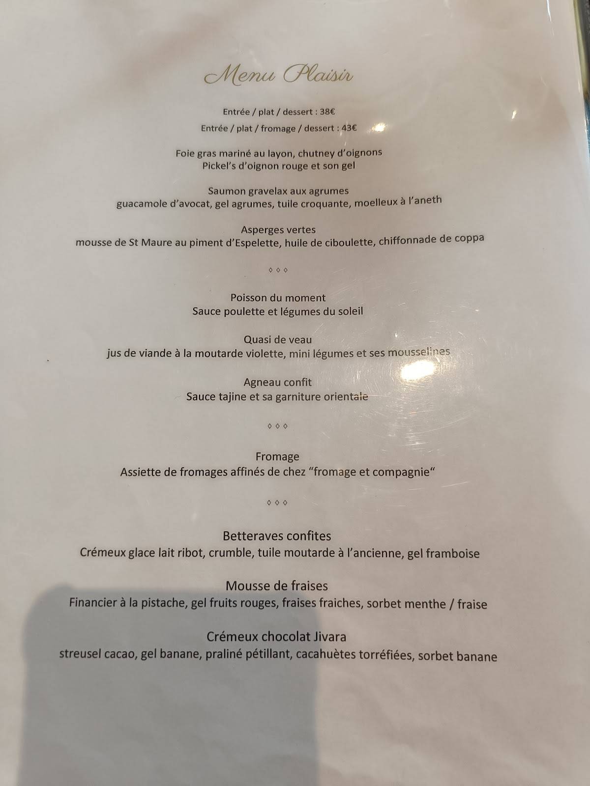 Menu at Restaurant Le Parvis, Cholet